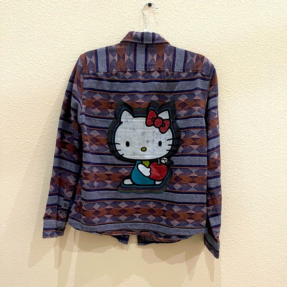 Hello Kitty Graphic Up-Cycled Button Front Shirt - Gem